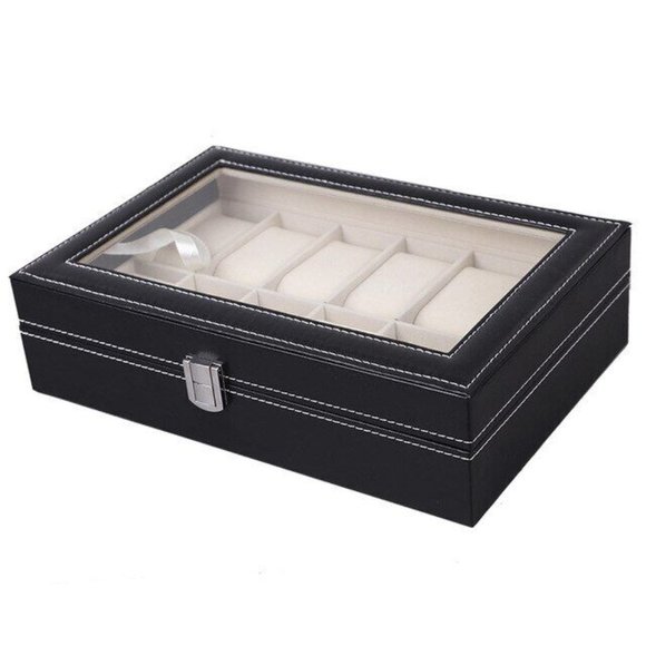 Accessories | 6 Slot Leather Watch Box Display Case Organizer Glass ...